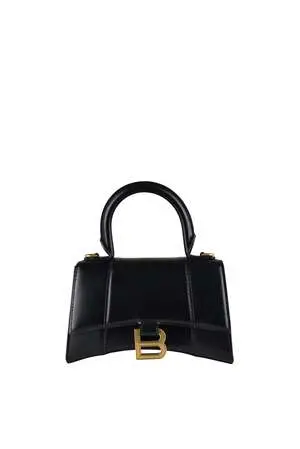Balenciaga Hourglass Xs Handbag In Calf Leather - Black