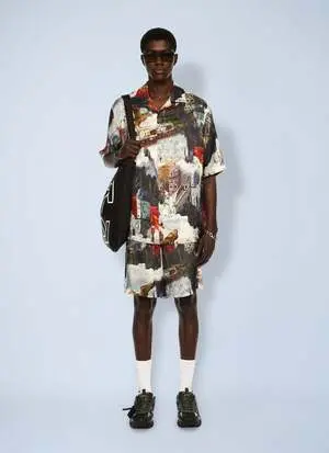 Off-White World Paint Viscose Bowling Shirt - Blue