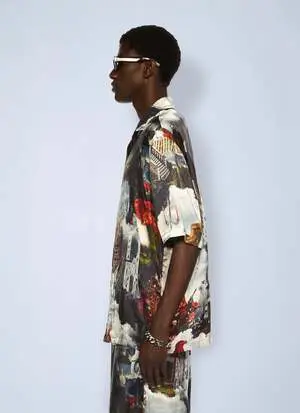 Off-White World Paint Viscose Bowling Shirt - Blue