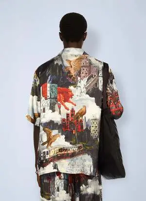 Off-White World Paint Viscose Bowling Shirt - Blue