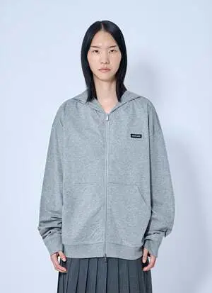 Miu Miu Zip Hoodie With Patch Detail - Gray