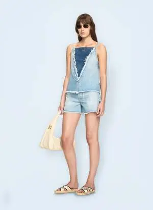 Off-White Straight-leg Denim Shorts With Logo Patch - Blue