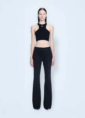 Off-White Ribbed Halterneck Cropped Top - Black