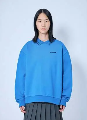 Miu Miu Logo Motif Cotton Blend Sweatshirt - Blue