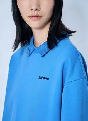 Miu Miu Logo Motif Cotton Blend Sweatshirt - Blue