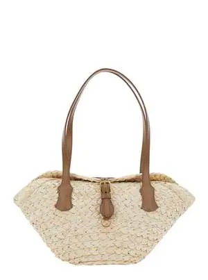 Dolce & Gabbana Beige Shoulder Bag With Two Top Handles And Interwoven Design In Raffia - Multicolor