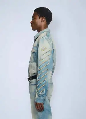 Off-White Diagonal Raw Patch Denim Jacket