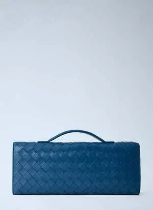 Bottega Veneta Long Andiamo Clutch In Intrecciato Leather - Blue
