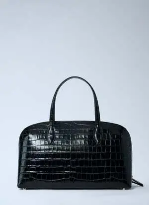 TOTEME Croc-embossed Suede Tote Bag - Black