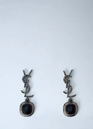 Saint Laurent Monogram Cabochon Drop Earrings - Silver