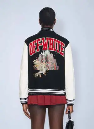 Off-White Wool-blend Varsity Jacket With Embroidered Graphics