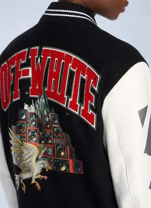 Off-White Wool-blend Varsity Jacket With Embroidered Graphics