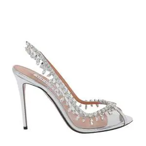 AQUAZZURA Temptation Crystal Pump Sandals - Silver