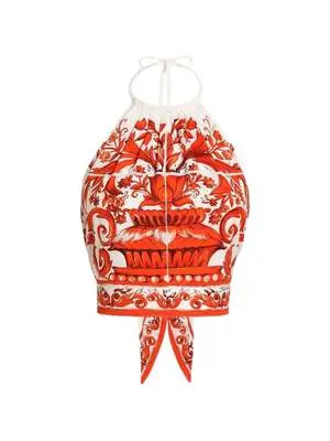 Dolce & Gabbana Maiolica Print Sweetheart Neckline Sleeveless Top - Multicolor