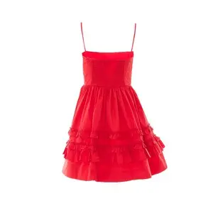 GANNI Sleeveless Organic Cotton Mini Frill Dress - Red