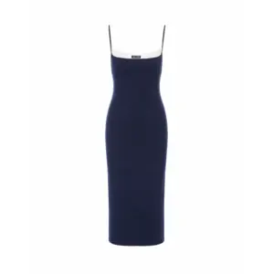 Miu Miu Logo Midi Jersey Stretch Dress - Blue