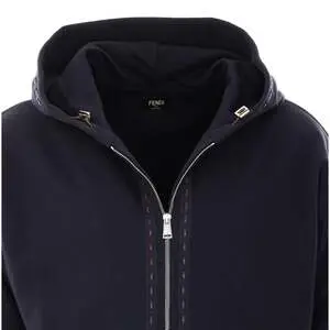 Fendi Patch Zip Up Hoodie With Selleria Stitching