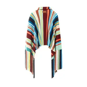 Fendi Striped Poncho With Patch And Fringe