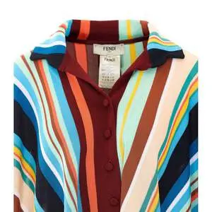 Fendi Striped Poncho With Patch And Fringe