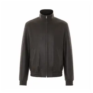 Valentino Garavani Leather Turtleneck Zip-up Jacket - Black