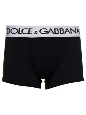 Dolce & Gabbana Boxer Briefs With Branded Waistband In Stretch Cotton - Black