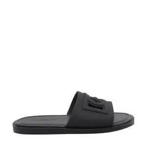 Dolce & Gabbana Calfskin Sliders With Dg Logo - Black