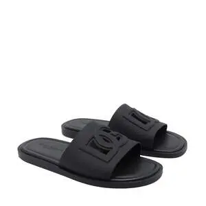 Dolce & Gabbana Calfskin Sliders With Dg Logo - Black