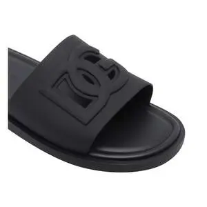Dolce & Gabbana Calfskin Sliders With Dg Logo - Black
