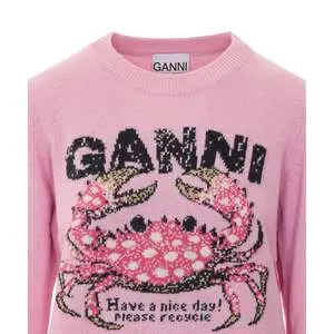 GANNI Logo Wool Sweater With Crab Print - Pink