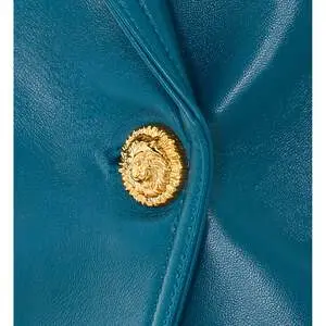 Balmain Six-button Double-breasted Leather Jacket - Blue