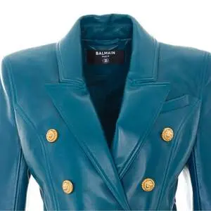 Balmain Six-button Double-breasted Leather Jacket - Blue