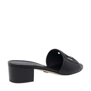 Dolce & Gabbana Calfskin Mules With Embossed Dg Millennials Logo - Black