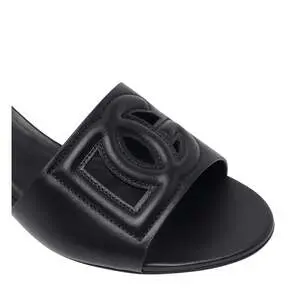Dolce & Gabbana Calfskin Mules With Embossed Dg Millennials Logo - Black
