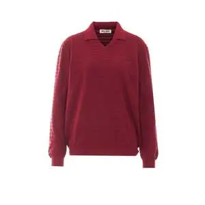 Miu Miu Cotton V-neck Long-sleeve Polo - Red