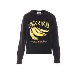 GANNI Logo Jumper With Banana Print - Black