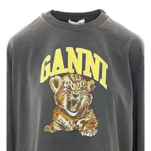 GANNI Future Tiger" Graphic Print Long Sleeve T-shirt - Gray