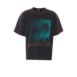 Balenciaga Logo T-shirt With Palm Tree Print - Black