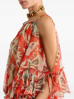 Etro Single-sleeve Silk Top With Floral Motif