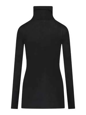 Rick Owens Long Sleeve Ribbed Wool Turtleneck Sweater - Black