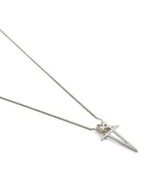 Rick Owens Pentagram Pendant Necklace In Palladium Brass