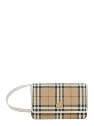 Burberry Hampshire' Beige Crossbody Bag With Adjustable Strap And Check Motif All-over In Blend Cotton For - Multicolor