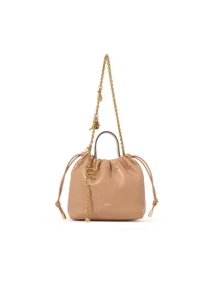 Chloé Mini Icons Shoulder Bag With Chain In Soft Leather - Light Tan