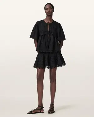 ALLSAINTS Lillith Embroidered Mini Skirt Black