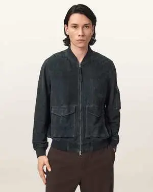 ALLSAINTS Rokko Relaxed Suede Bomber Jacket - Blue