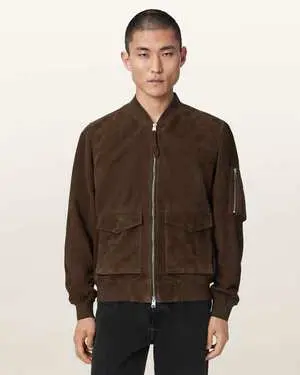 ALLSAINTS Rokko Relaxed Suede Bomber Jacket - Brown