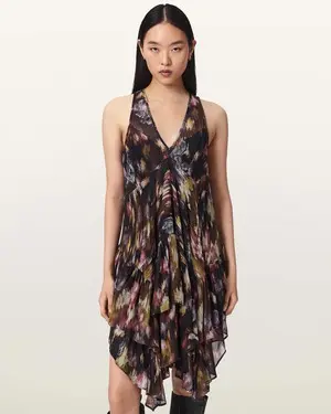ALLSAINTS Gretel Asymmetric Tiered Midi Dress - Black