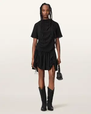 ALLSAINTS Aria Check Mini Skirt Black