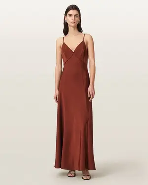 ALLSAINTS Irina Maxi Slip Dress - Brown