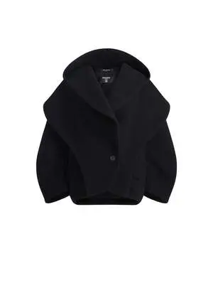 Balmain Oversized Wool Pea Coat With Hood - Black