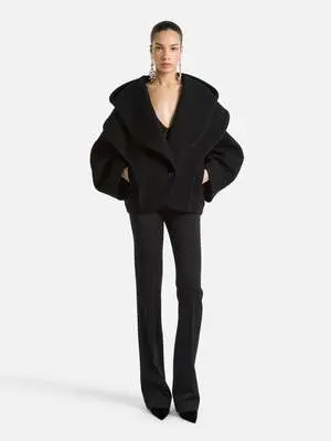 Balmain Oversized Wool Pea Coat With Hood - Black